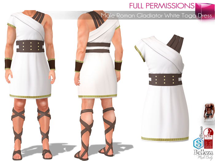 Second Life Marketplace - MI Full Perm Male Roman Gladiator White Toga ...