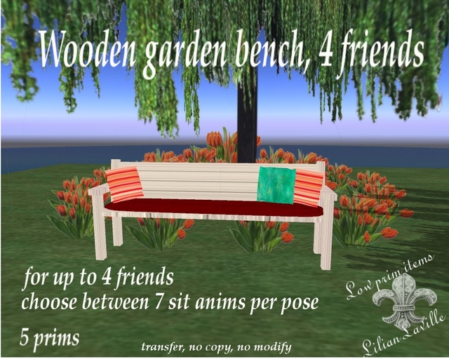 Second Life Marketplace - Wooden garden bench 4 friends
