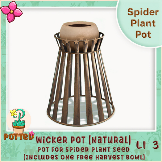 Second Life Marketplace - Potted ~ Wicker Spider Plant Pot - Natural