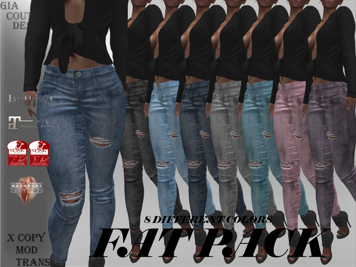 Second Life Marketplace - "GCD" Gean Skinny Ripped Jeans FAT PACK