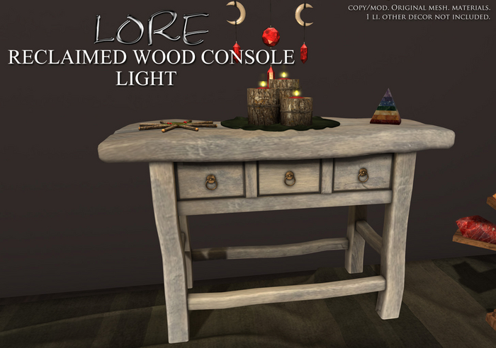 Second Life Marketplace - {LORE} Reclaimed Wood Console (Light)