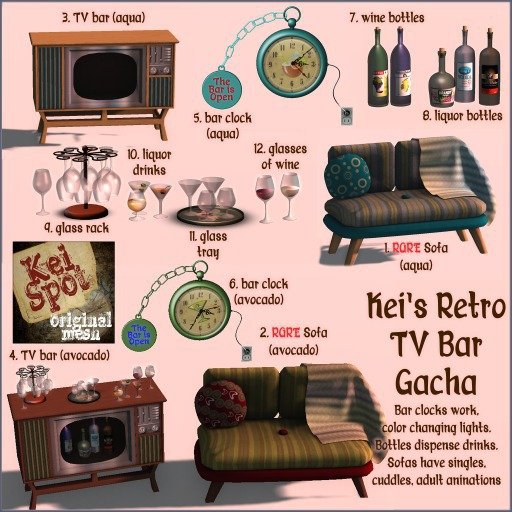 Second Life Marketplace - 1. Kei's Retro TV Bar Gacha (sofa, aqua ...