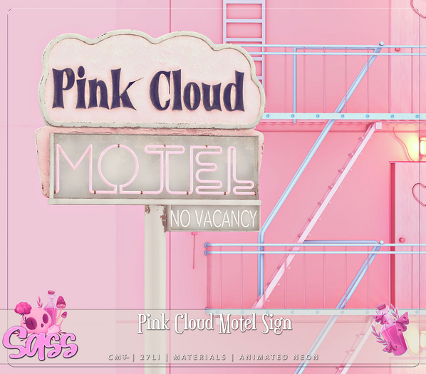 Second Life Marketplace - Sass [HD] Pink Cloud Motel Signage