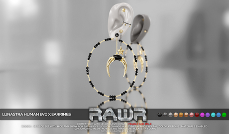 Second Life Marketplace - RAWR! Lunastra HUMAN EvoX Earrings DEMO (add me)