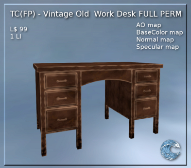 Second Life Marketplace - Vintage Old Work Desk FULL PERM