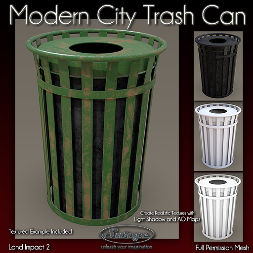 Second Life Marketplace - Modern City Trash Can - Original Full Perm Mesh
