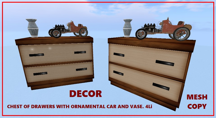 Second Life Marketplace - Chest of drawers with car & vase DECOR