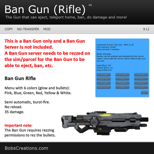 Second Life Marketplace - Ban Gun (Rifle)
