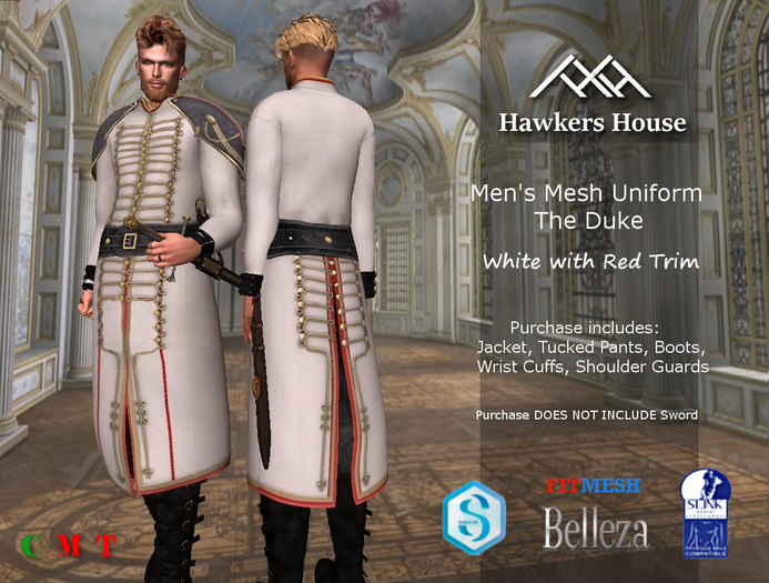 Second Life Marketplace - *HH* Men's Mesh Uniform The Duke White with ...