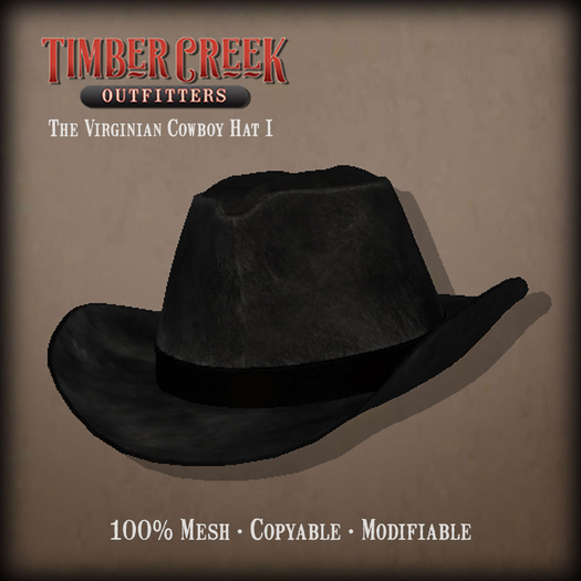 Second Life Marketplace - [Timber Creek] The Virginian Cowboy Hat I-Black