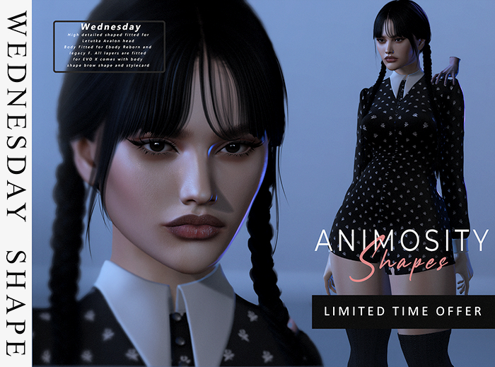 Second Life Marketplace - Animosity - Wednesday Shape - Lelutka Avalon