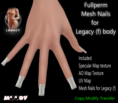 Second Life Marketplace - Full Perm Mesh Nails for Legacy (f) bodies ...