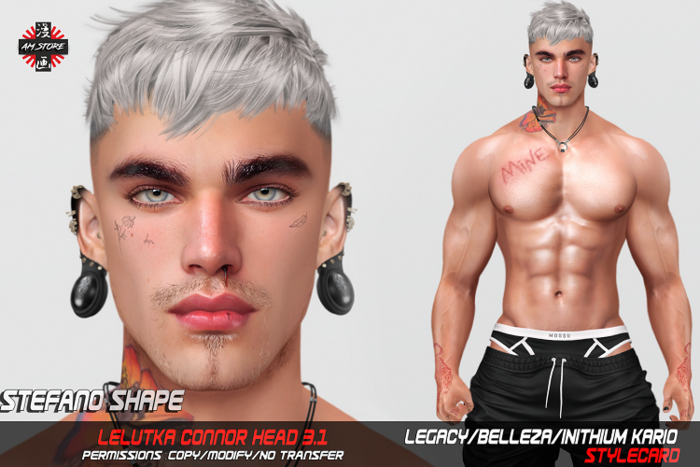 Second Life Marketplace - AM. Stefano Shape Lelutka Connor Head 3.1 [Evo X]