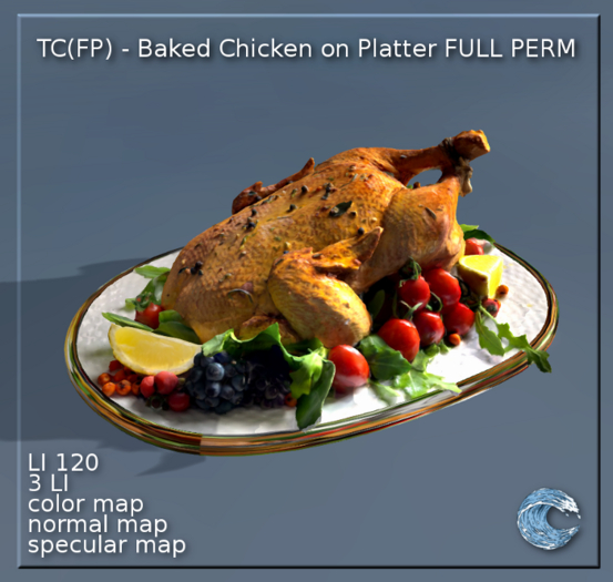 Second Life Marketplace - Baked Chicken on Platter FULL PERM