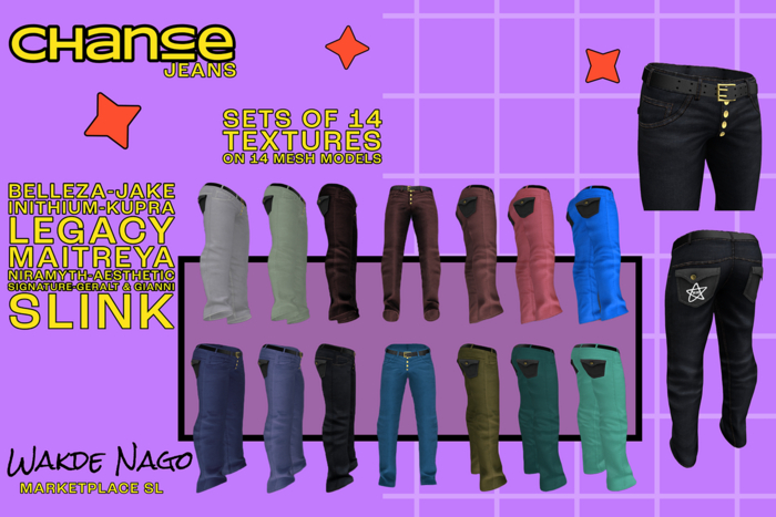 Second Life Marketplace - WN Chance Jeans - Set of 14 for Legacy
