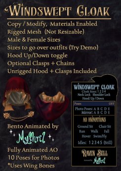 Second Life Marketplace - Raven Bell x Mythril - Windswept Cloak [All 4]