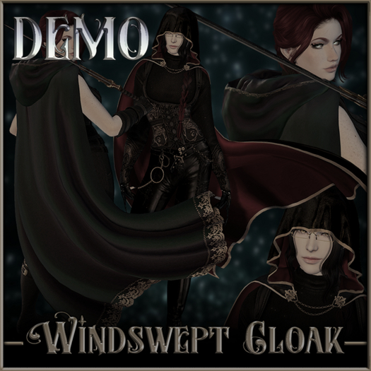 Second Life Marketplace - Raven Bell & Mythril - Windswept Cloak DEMO