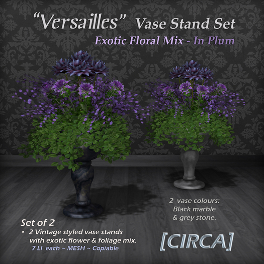Second Life Marketplace - [CIRCA] - "Versailles" Vase Stand Set - In Plum