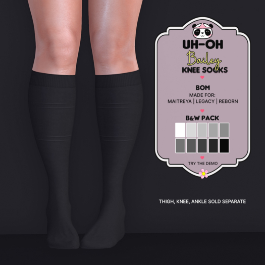 Second Life Marketplace - Uh-Oh: Bailey Knee Socks (Black & White ...