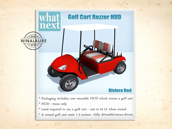 Second Life Marketplace - {what next} Golf Cart - Riviera Red (boxed)