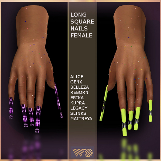 Second Life Marketplace - WAD DESIGNS LONG SQUARE NAILS FEMALE