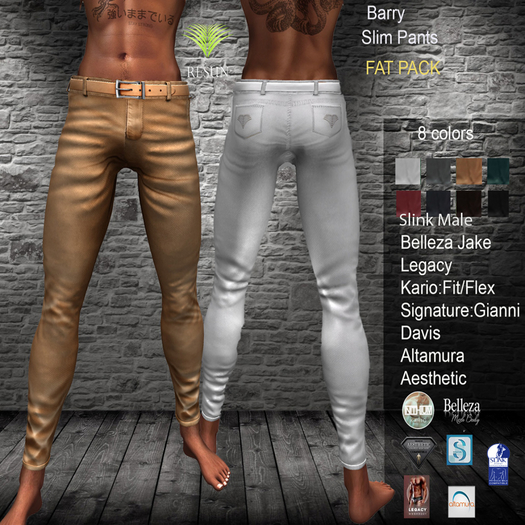 Second Life Marketplace - Res_Barry Slim Pants and belt Fat pack