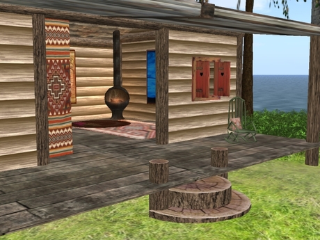 Second Life Marketplace - Log cabin with fire, shuttered windows ...