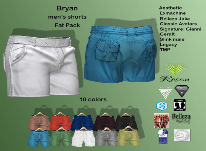 Second Life Marketplace - Res_Bryan mens' shorts Fat Pack