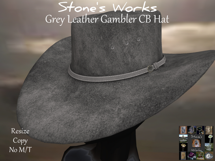 Second Life Marketplace - Grey Leather Gambler CB Hat Stone's Works
