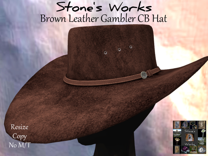 Second Life Marketplace - Brown Leather Gambler CB Hat Stone's Works