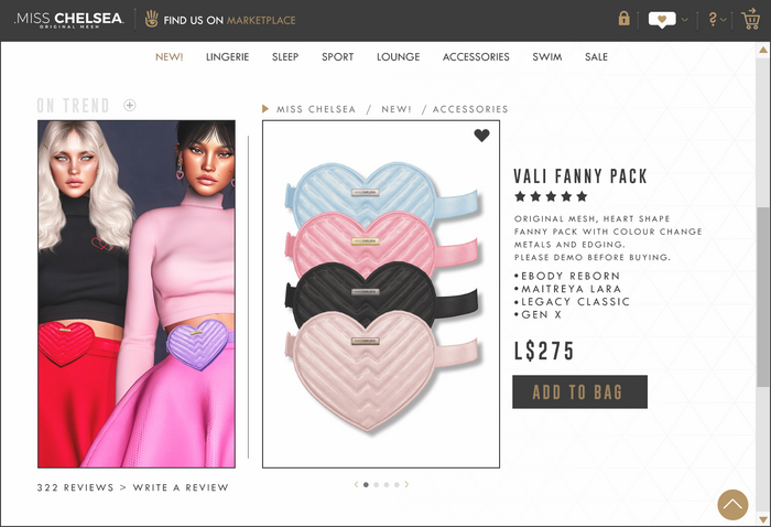 Second Life Marketplace - .miss chelsea. Vali Fanny Pack Colour Pack 1