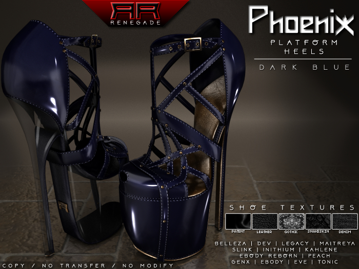 Second Life Marketplace - [Renegade] Phoenix Platform Heels - Dark Blue