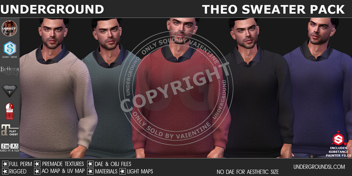 Second Life Marketplace - [UG MESH] THEO SWEATER PACK (DAE) - FULL PERM
