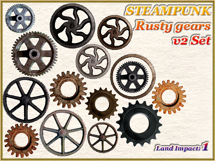 Second Life Marketplace - STEAMPUNK - Rusty gears v2 Set (1 LI) (Full perm)
