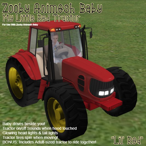 Second Life Marketplace - Zooby Animesh Baby My Little Red Tractor (BXD)