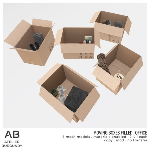 Second Life Marketplace - Atelier Burgundy . Moving Boxes Filled Office ...