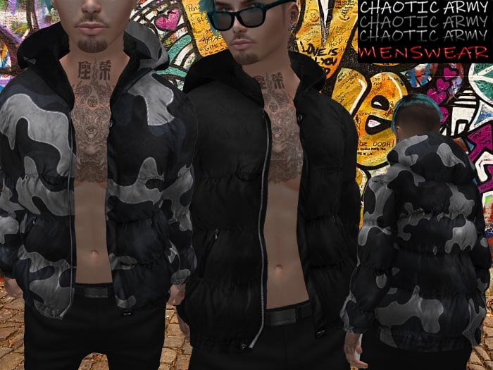 Second Life Marketplace - CHAOTIC ARMY - CAMO & BLACK PADDED PUFFER ...