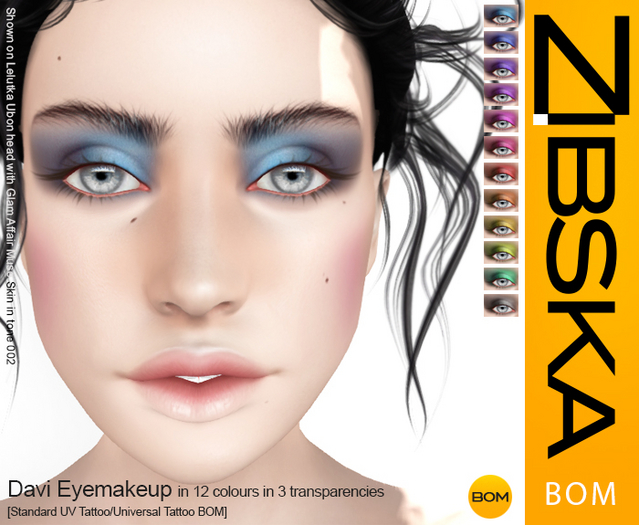 Second Life Marketplace - Zibska [SLUV] BOM Pack ~ Davi Eyemakeup in 12 ...