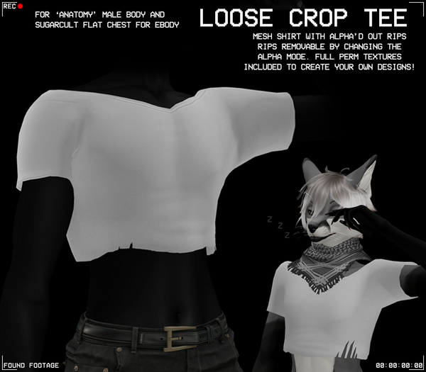 Second Life Marketplace - Found Footage - Loose Crop Tee (Reborn+Anatomy)