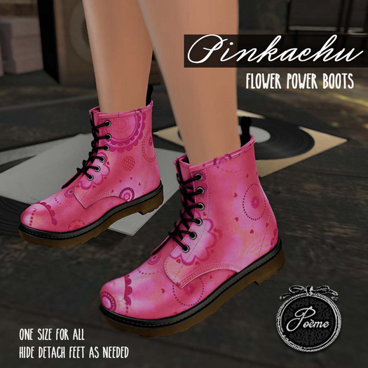 Second Life Marketplace - {Poeme} Pinkachu Flower Power Boots