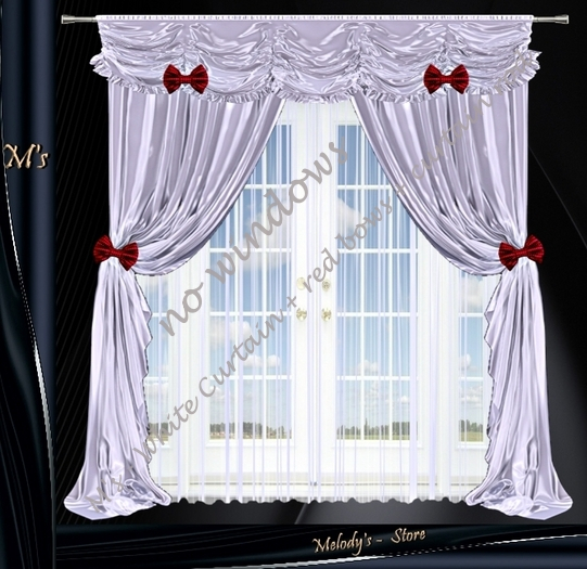 Second Life Marketplace - M's - White Curtain + red bows + curtain rod