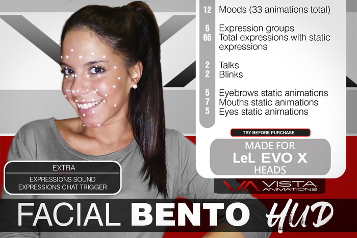 Second Life Marketplace - VISTA ANIMATIONS-FACIAL BENTO HUD for EVOX-BOXS