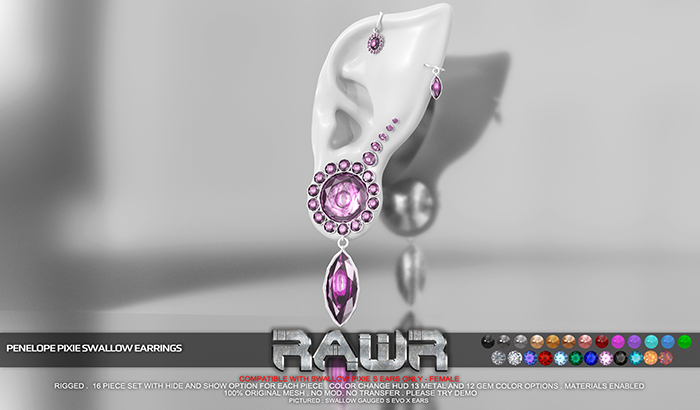 Second Life Marketplace - RAWR! Penelope Pixie FEMALE Earrings (add me)