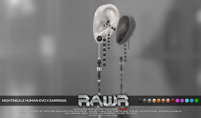 Second Life Marketplace - RAWR! Nightingale HUMAN FEMALE EvoX Earrings ...