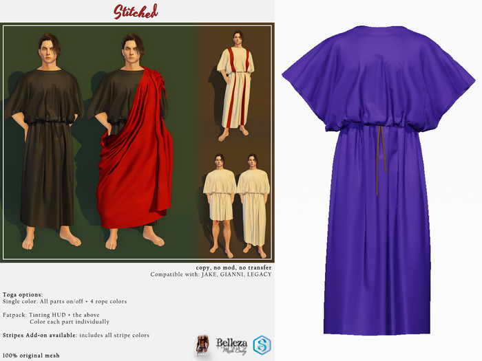 Second Life Marketplace - (Stitched) Aurelius Toga - Purple