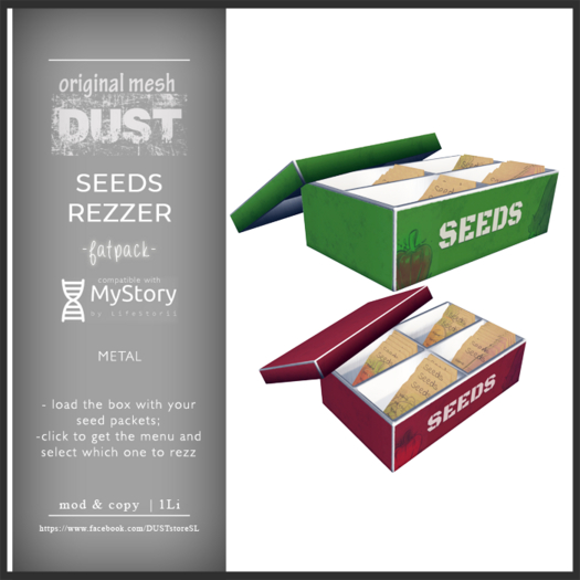 Second Life Marketplace - DUST: MyStory Seeds Rezzer - Metal Set