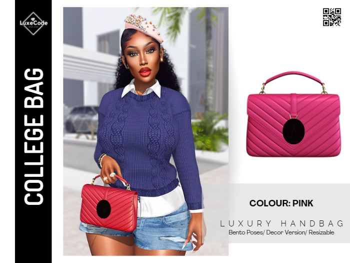 Second Life Marketplace - LC> College Bag PINK (unpack)