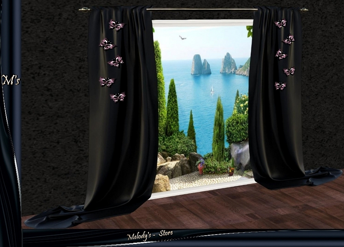 Second Life Marketplace - M's - Black curtain - long - with butterflies ...