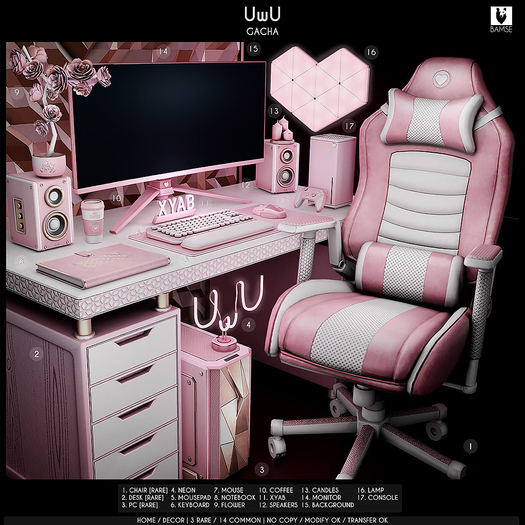 Second Life Marketplace - 3. BAMSE : UwU - PC RARE - Pink and White ...
