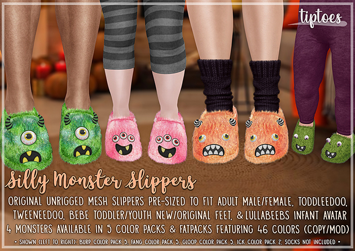 Second Life Marketplace - . tiptoes - Silly Monster Slippers - Demo